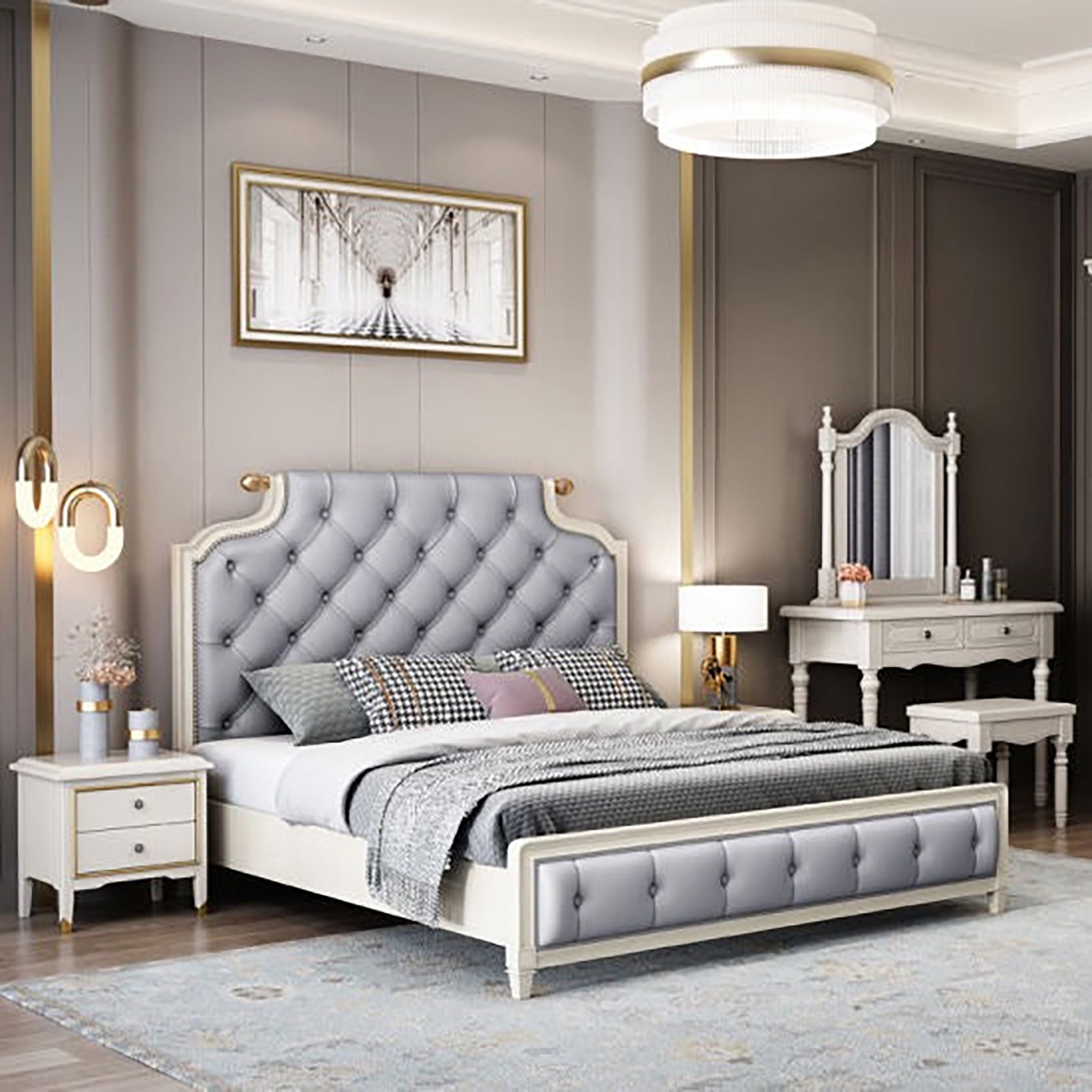 King size gray upholstered bed store