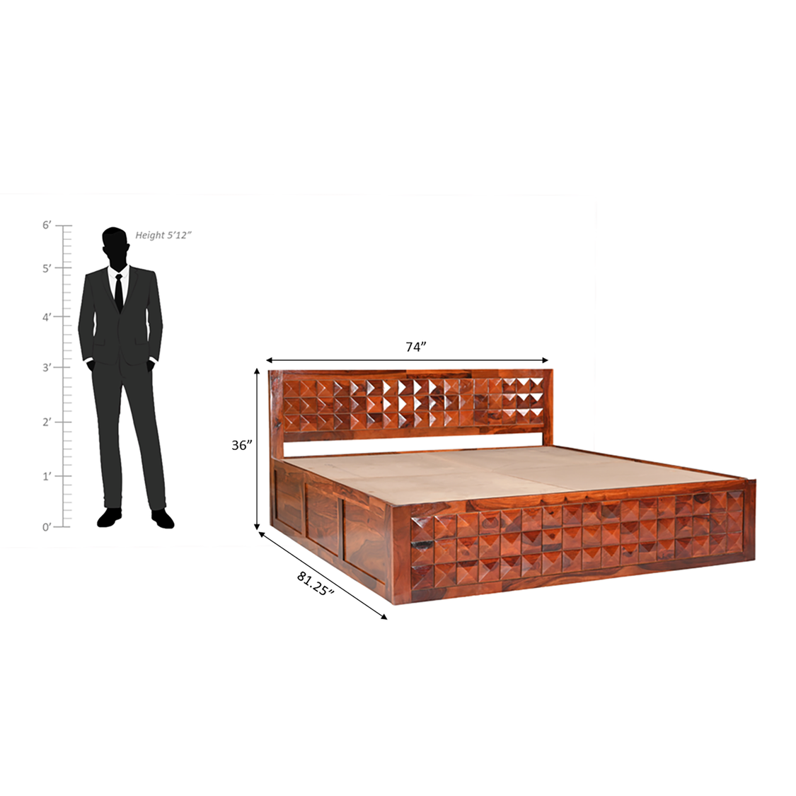 Buy Sheesham Solid Wood pluto Bed with Storage Online in India ...